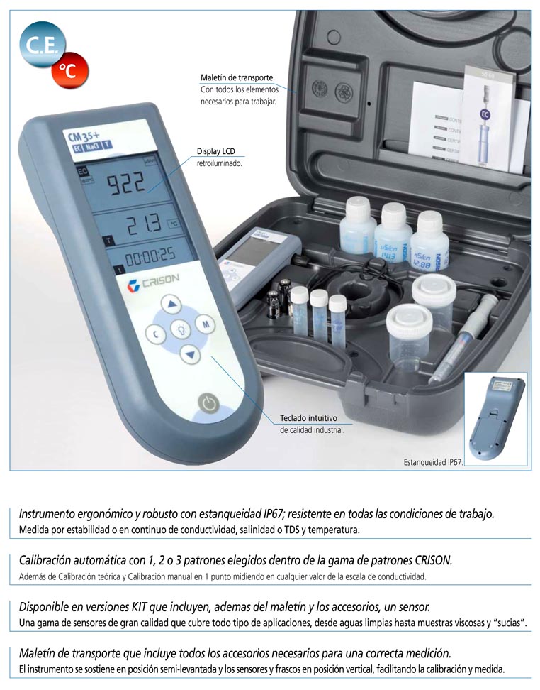 Conductímetro CM-35+, con accesorios y maletín + célula 5060 (universal ...
