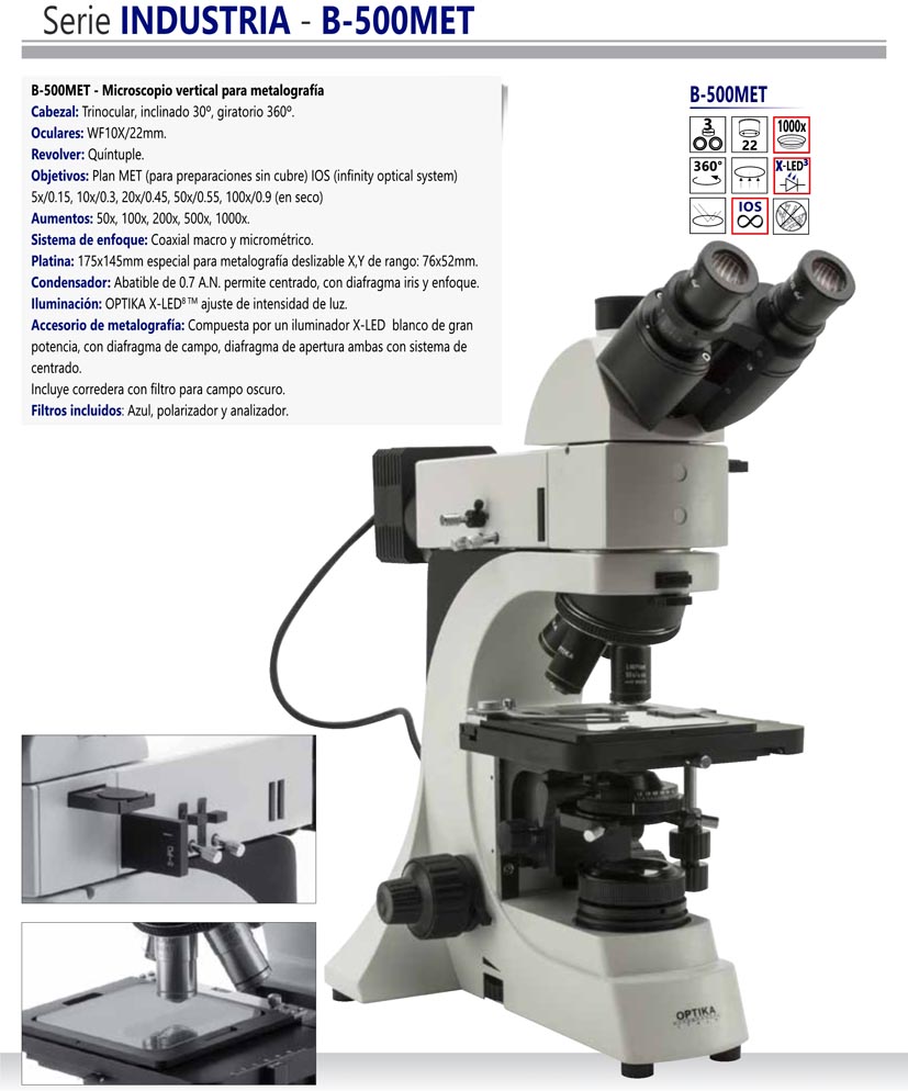 Microscopio Metalográfico Vertical, Triocular, Revolver Quíntuple ...